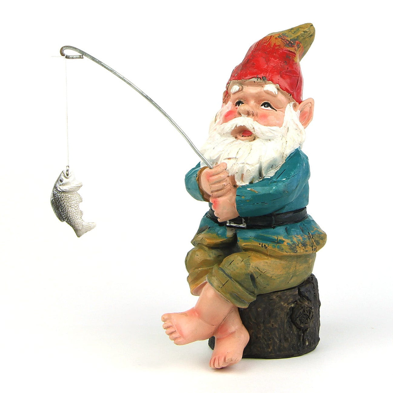 Fishing Garden Gnome on Log - A Bit Quackers — Gardening Gifts Co.