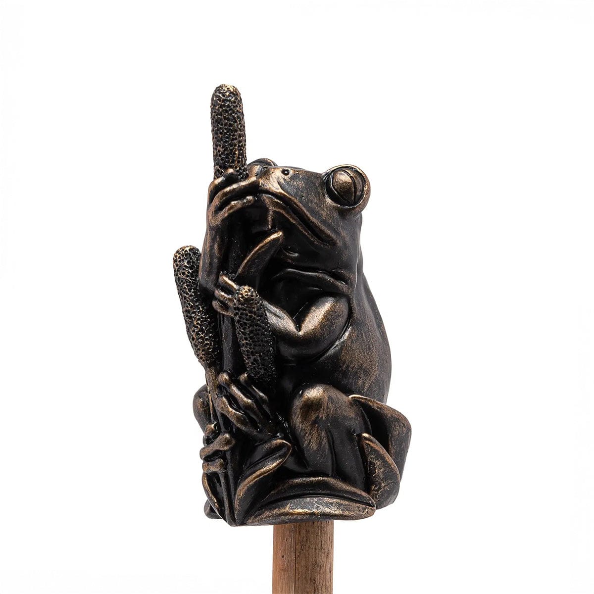 Cane Companions - Bronze Frog on Bullrush — Gardening Gifts Co.